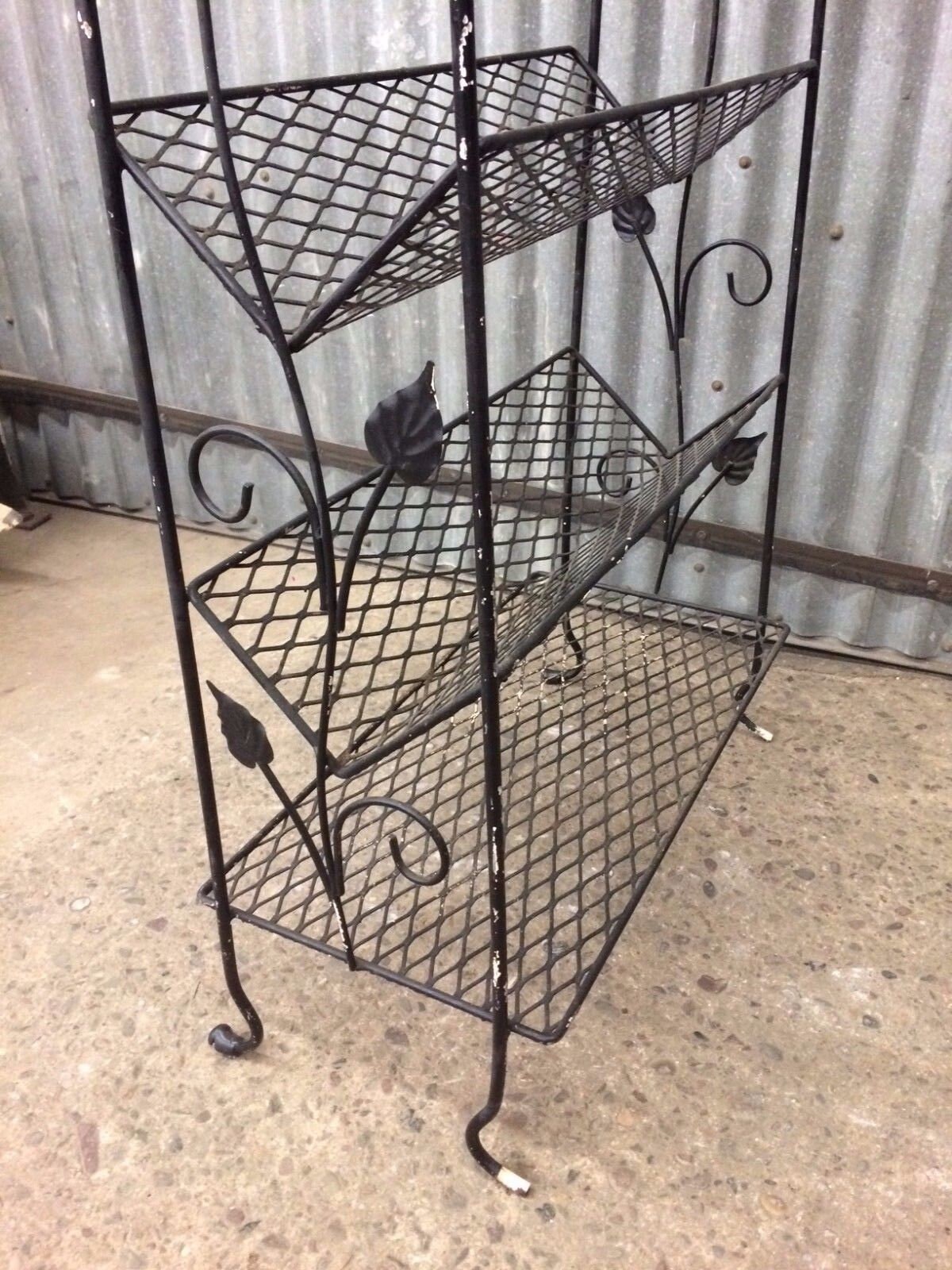 Vintage Wrought Iron Floral Bookcase Curio Rack Kitchen Stand Woodard ...