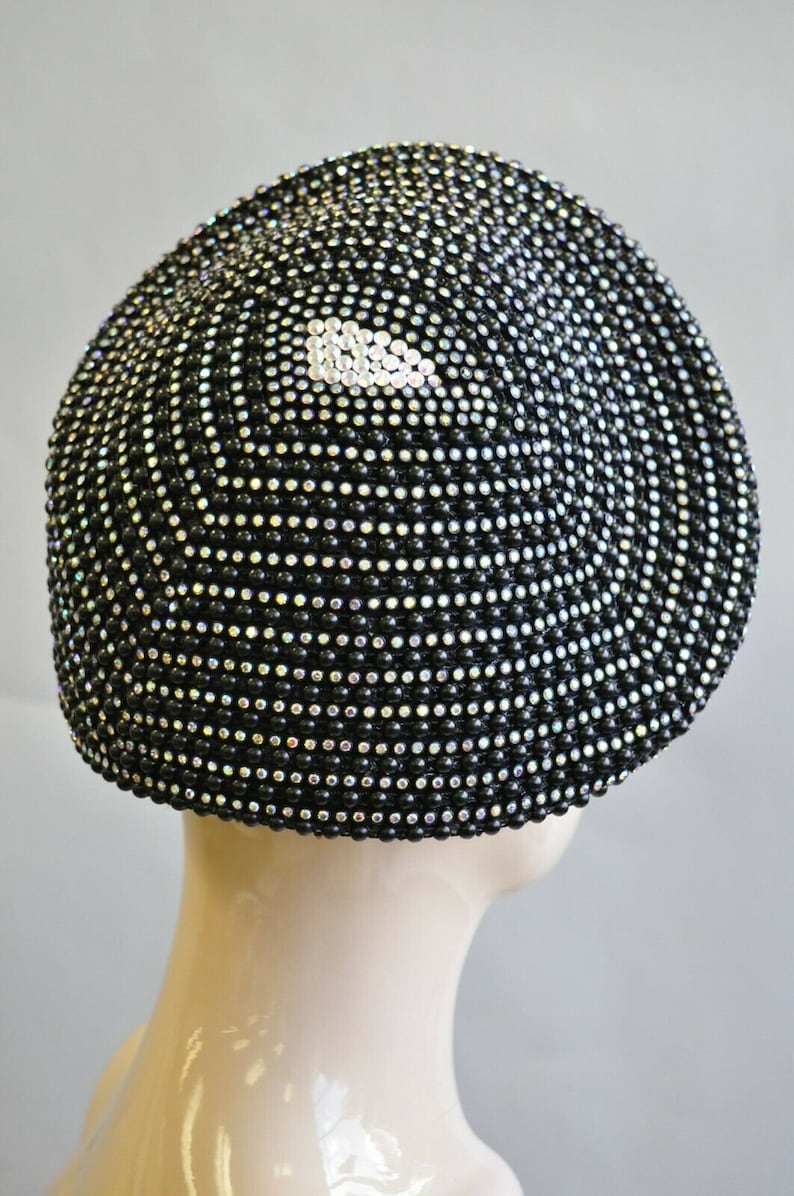 Vintage Bina Fashion Hats Black Iridescent Beaded Bejewel | Etsy