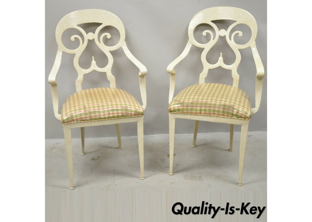 Veneman Italian Regency Style Cast Aluminum Spade Back Saber Leg Chairs ...