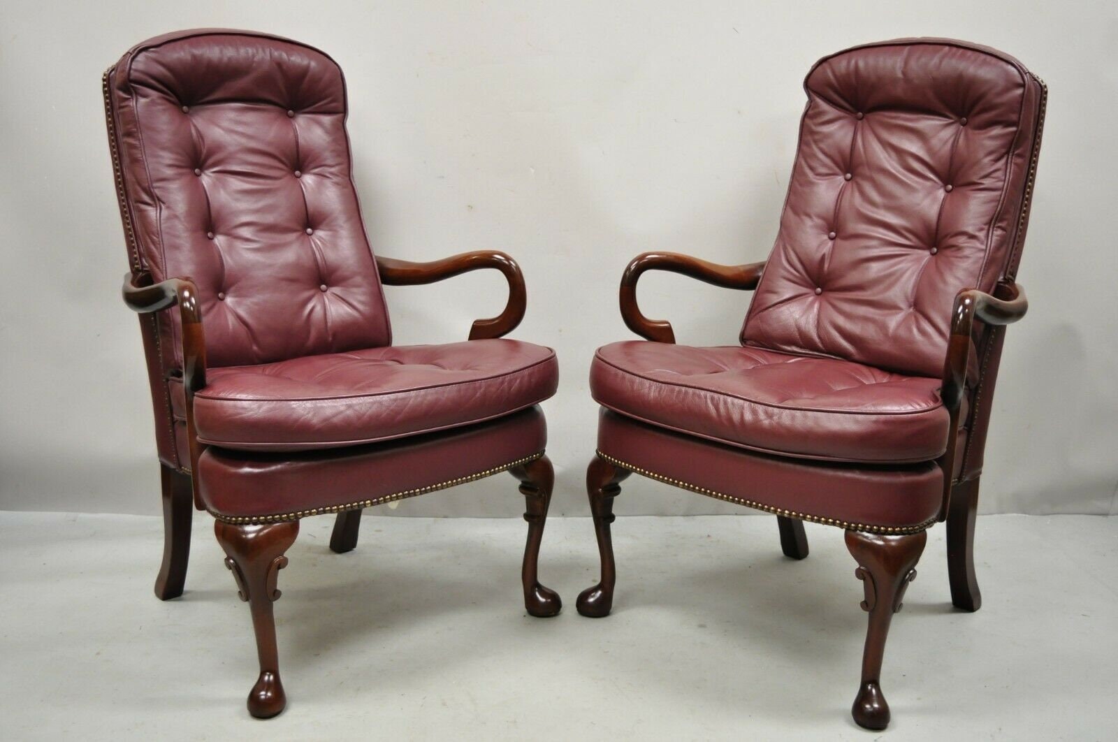 St Timothy Chair Co Burgundy Leather Queen Anne Library Office - Etsy