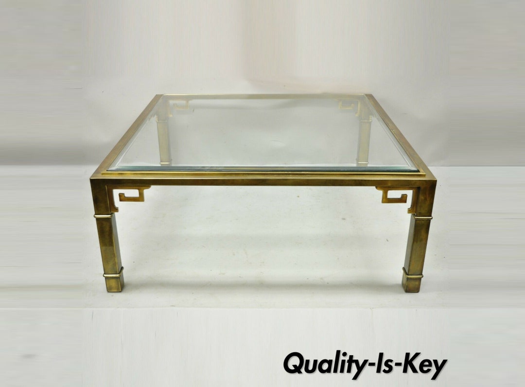 Mastercraft Brass Greek Key Glass Top Large Square 42 Coffee Cocktail ...