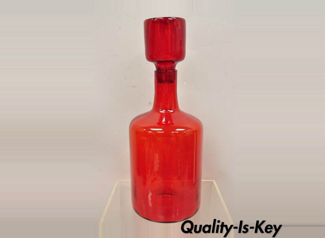 Large Blenko Red Blown Art Glass Vase Vessel Jug With Stopper - Etsy