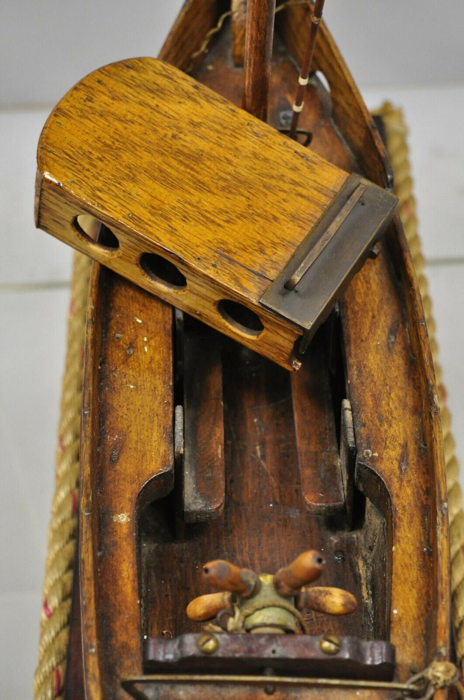 Antique Large Oak Wood Model Sailboat Ship Boat on Base Stand | Etsy