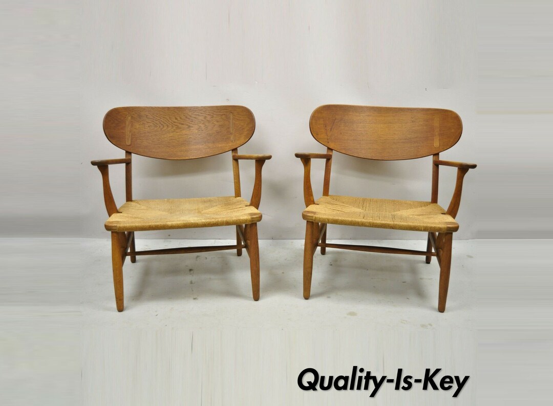 Vintage Hans Wegner CH22 Carl Hansen & Son Oak Lounge Easy Chairs MCM a ...