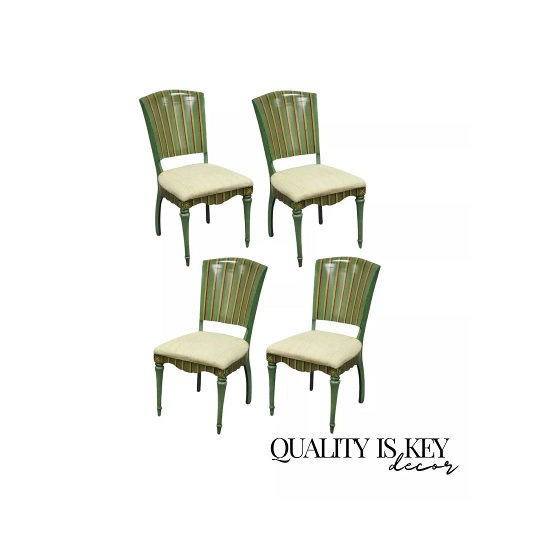 French Country Style Hollywood Regency Green Painted Dining Side Chairs ...