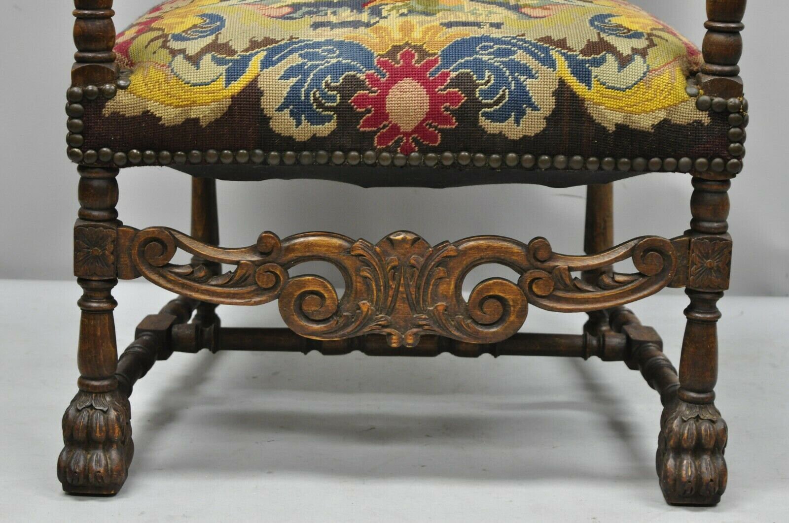 19th C. French Renaissance Needlepoint Upholstery Carved | Etsy