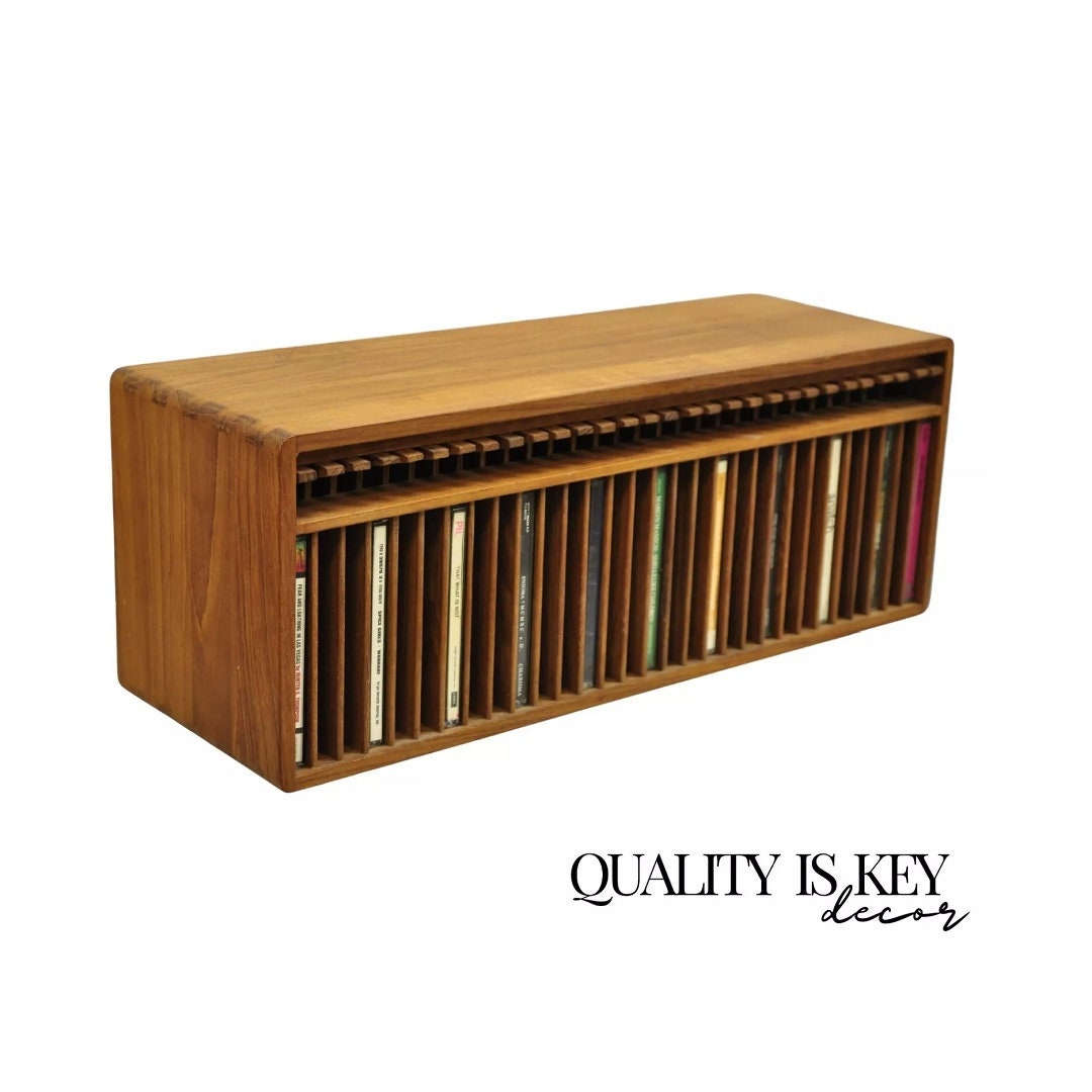 Vintage Kalmar Teak Wood Mid Century Modern 30 Slot CD Rack Holder ...
