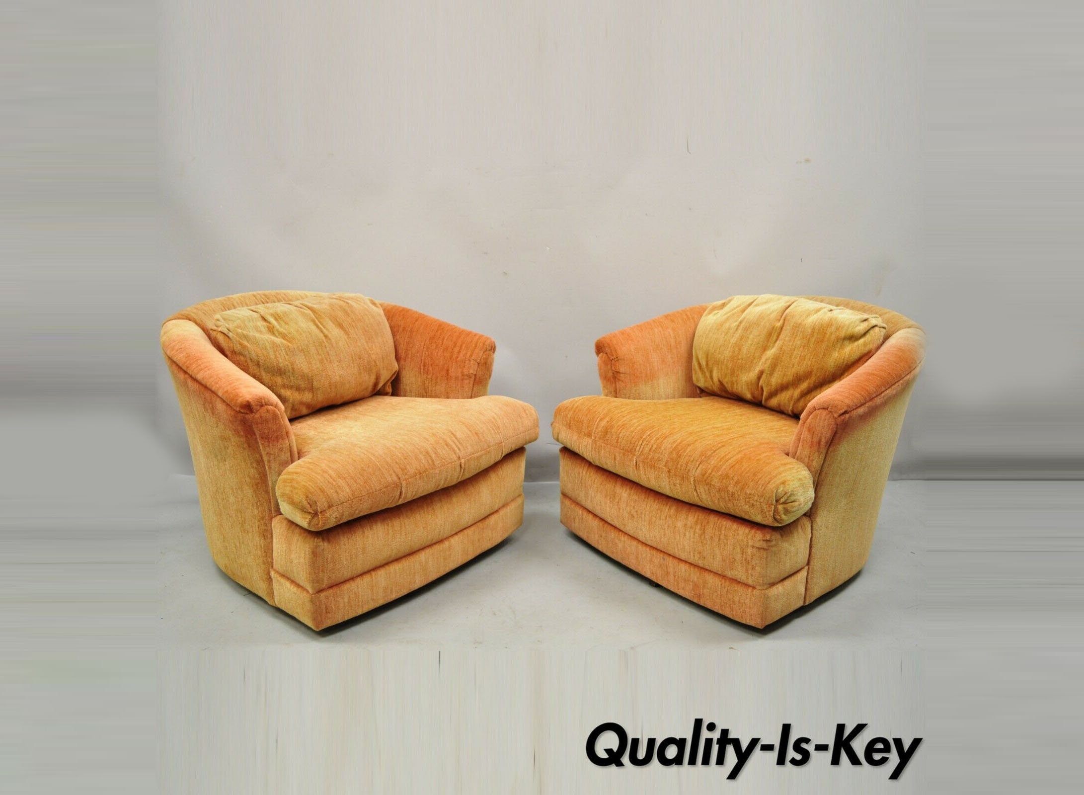 Flexsteel Mid Century Orange Upholstered Swivel Lounge Club Chairs a Pair Etsy