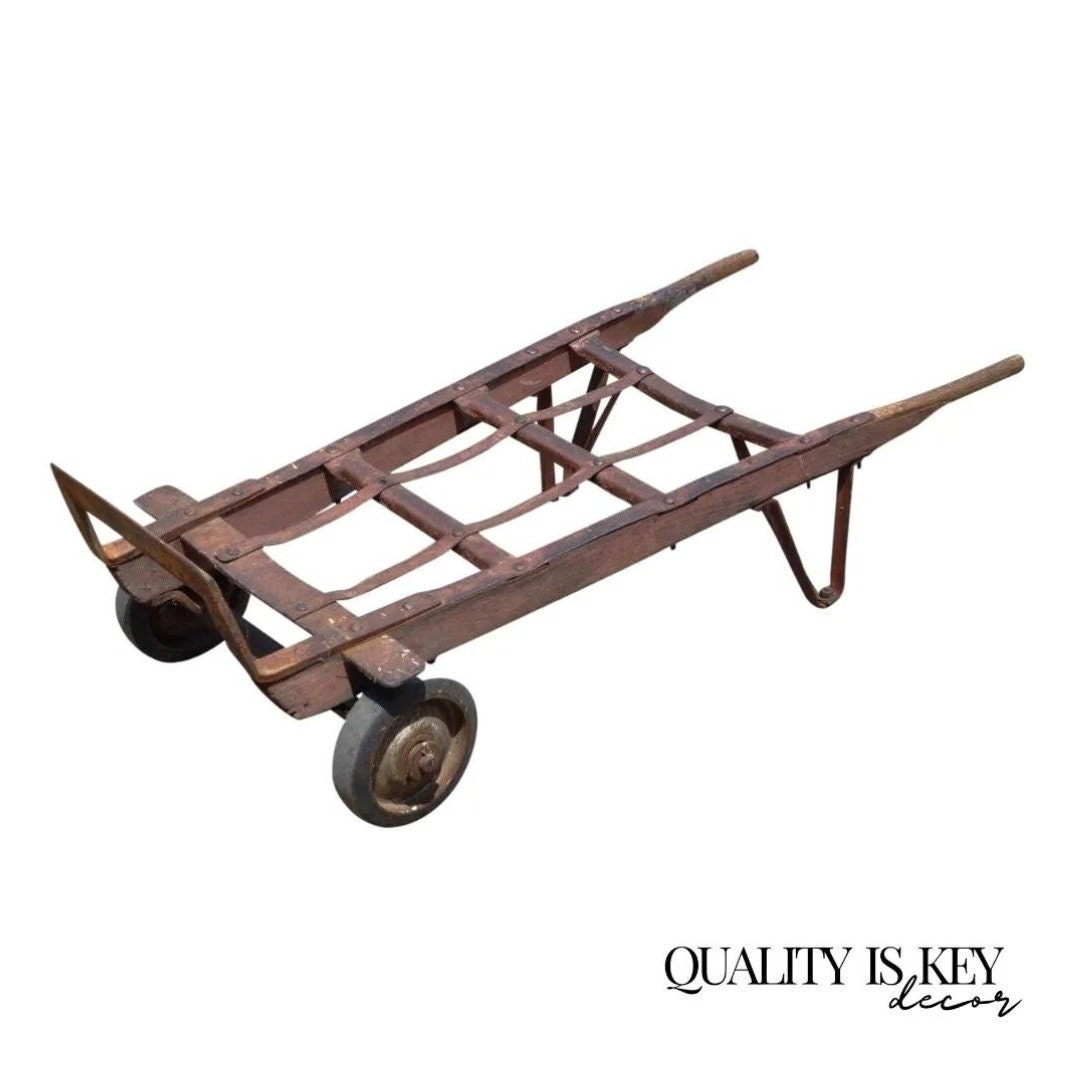 Antique Industrial Steampunk Distressed Iron & Wood Rolling Hand Truck ...