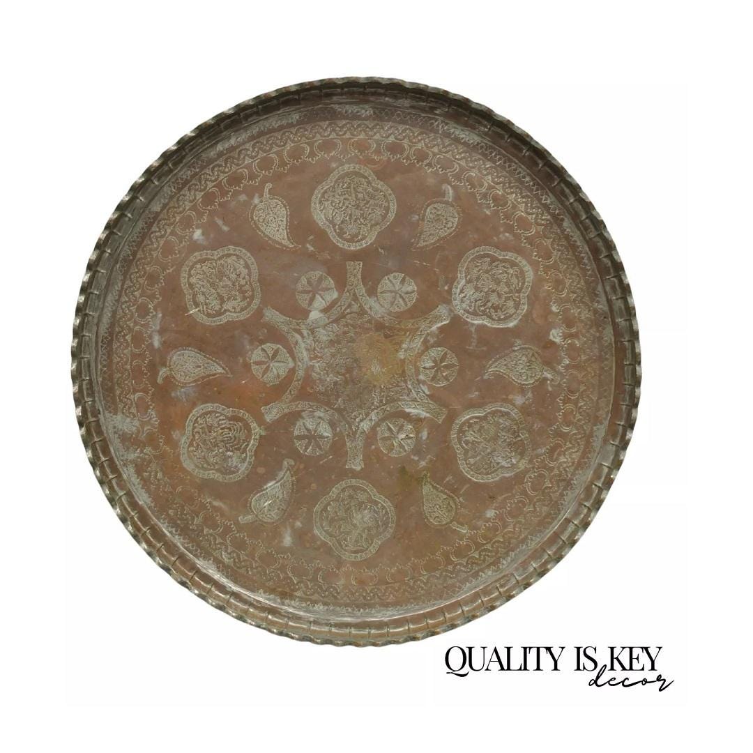 Vintage Copper Syrian Middle Eastern Large 44" Round Engraved Serving ...