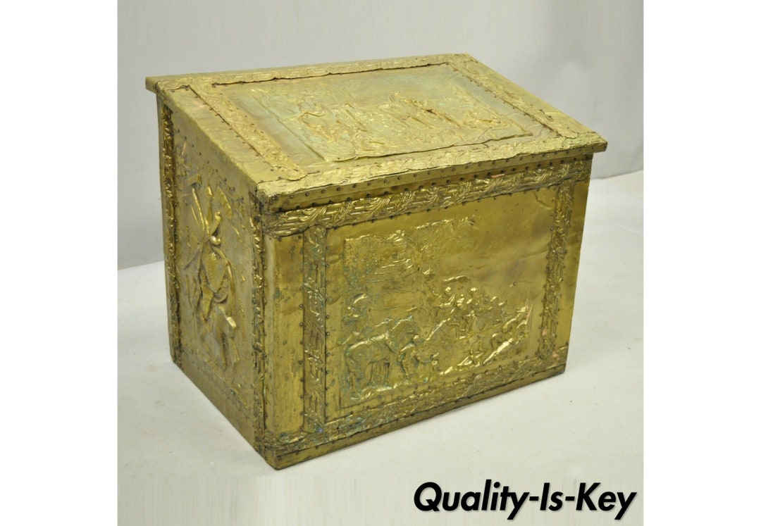 Large Antique Embossed Brass Log Box Victorian Country Scenes - Etsy