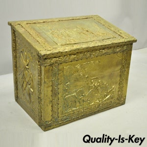 Large Antique Embossed Brass Log Box Victorian Country Scenes - Etsy