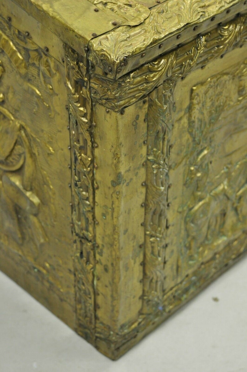 Large Antique Embossed Brass Log Box Victorian Country Scenes - Etsy