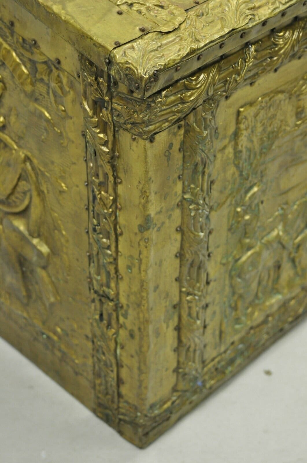 Large Antique Embossed Brass Log Box Victorian Country Scenes | Etsy