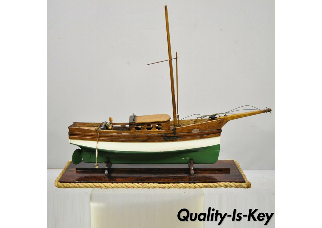 Antique Large Oak Wood Model Sailboat Ship Boat on Base Stand - Etsy