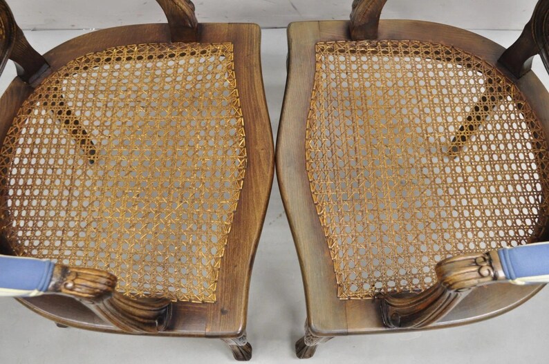 Vintage Ethan Allen Italy French Country Louis XV Cane Back Arm Chairs ...