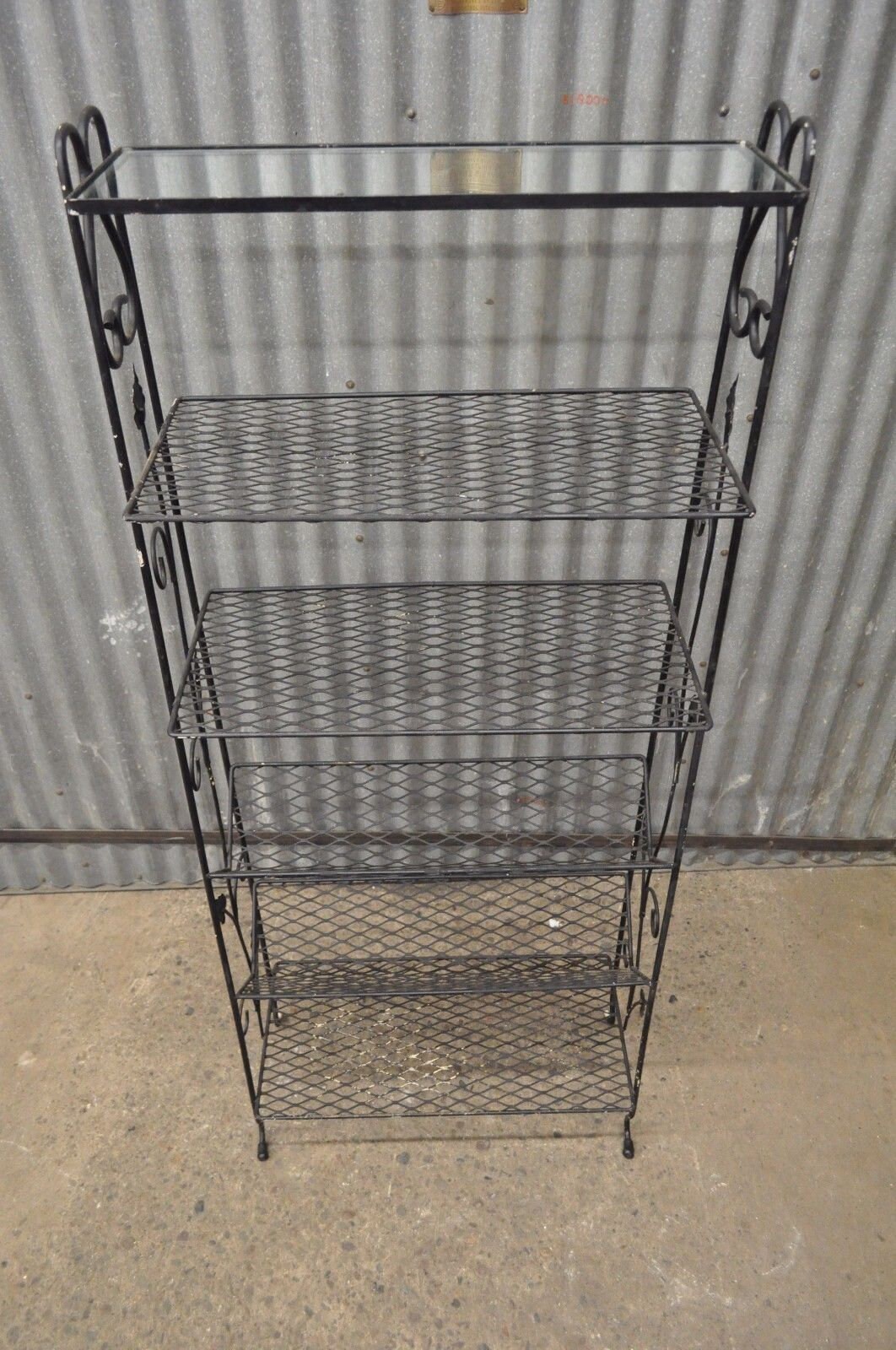 Vintage Wrought Iron Floral Bookcase Curio Rack Kitchen Stand Woodard ...