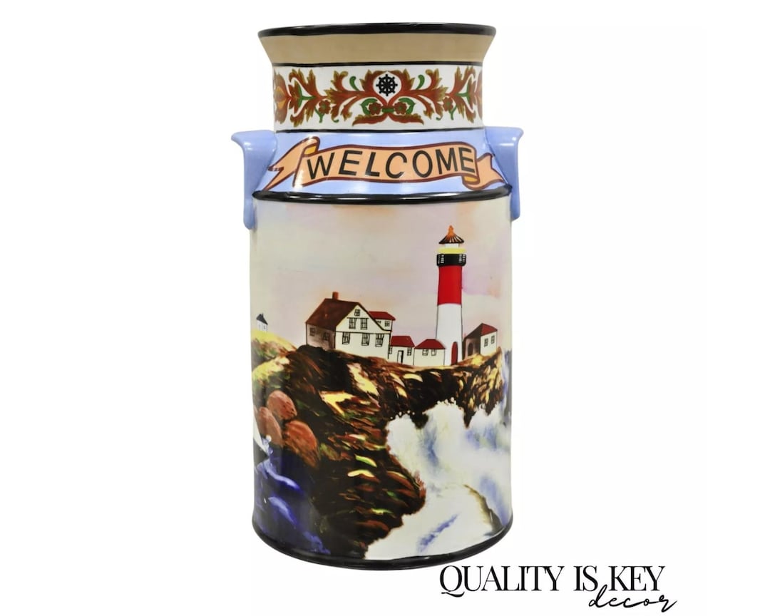 Vintage Nautical Painted Lighthouse and Flag Ceramic Umbrella Cane ...