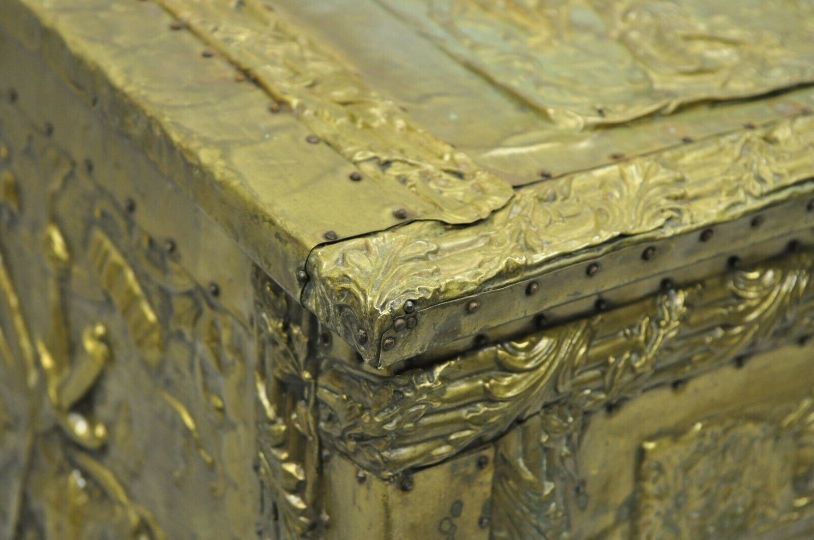 Large Antique Embossed Brass Log Box Victorian Country Scenes | Etsy