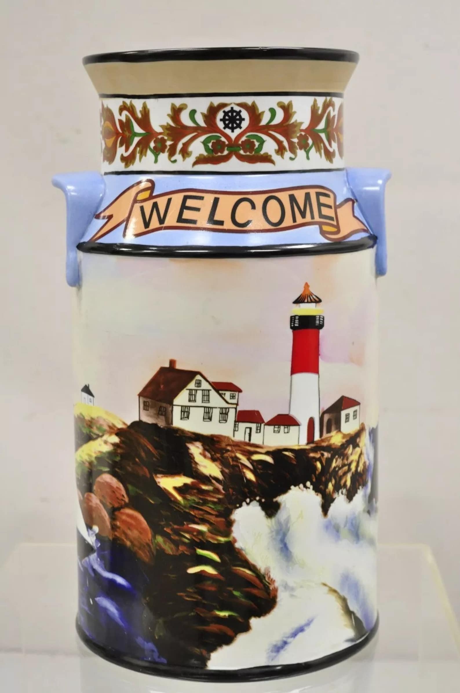 Vintage Nautical Painted Lighthouse and Flag Ceramic Umbrella Cane ...