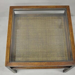 Mid Century Modern Dunbar Style Oak & Cane 2 Tier Glass Top Square Side Table - Etsy