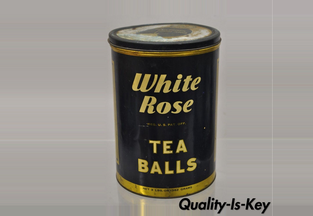 Vintage White Rose Tea Balls 3 Lbs Tin Metal Container Can ...