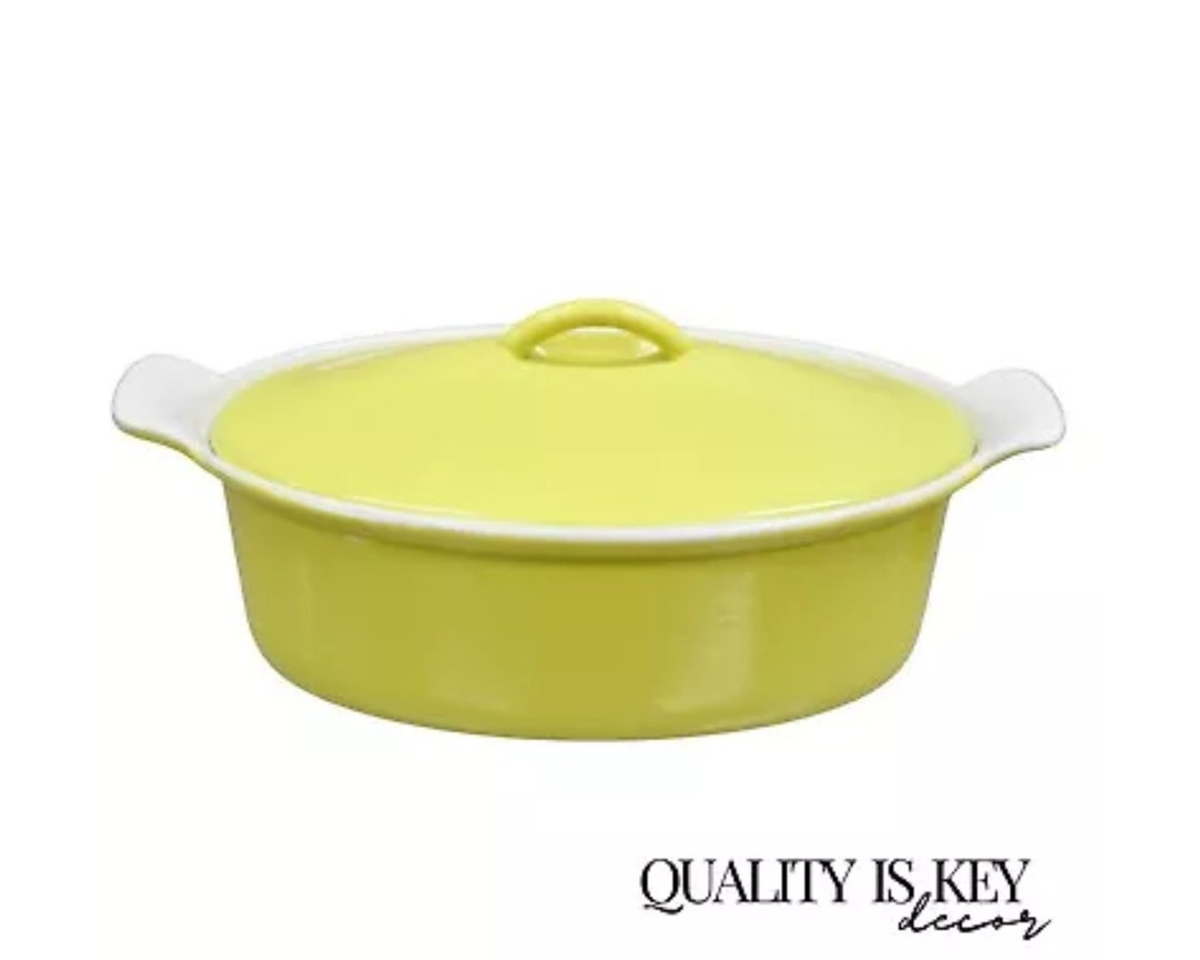 Vintage Descoware Belgium Yellow Cast Iron Enamel Oval Lidded Casserole ...
