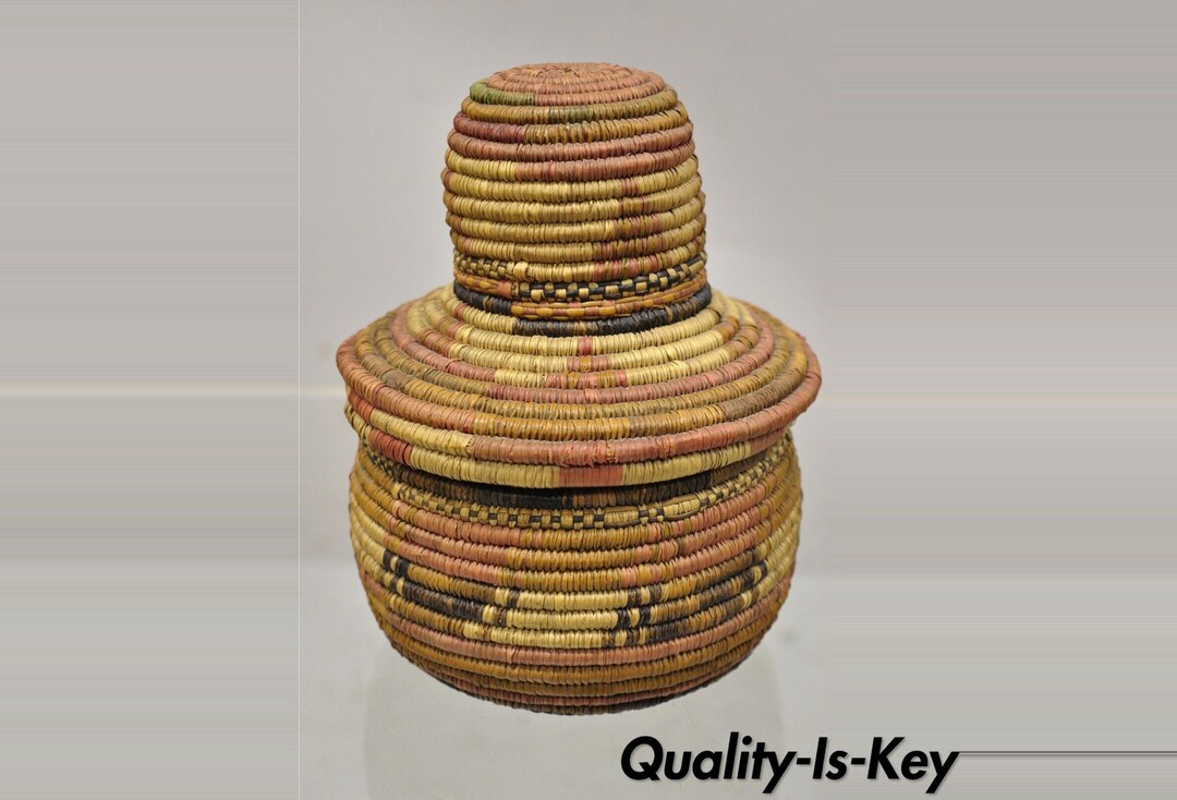 Vintage Nigerian African Tribal Hausa Woven Orange Basket With Dome Lid ...