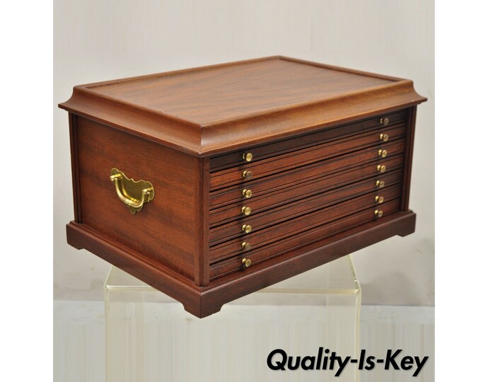 Mahogany 6 Drawer Coin Collectors Box Case 100 Coin Slots Brass Handles ...