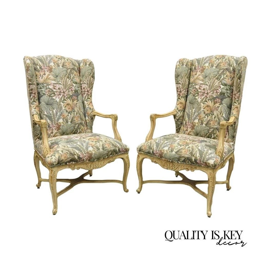 French Country Provincial Louis XV Style Upholstered Wingback Lounge ...