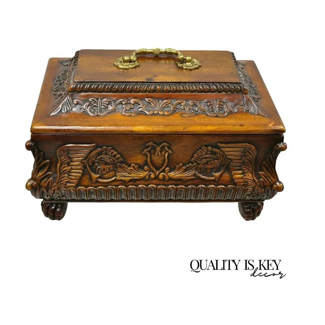 French Empire Rococo Style Carved Mahogany Paw Foot Jewelry Vanity ...