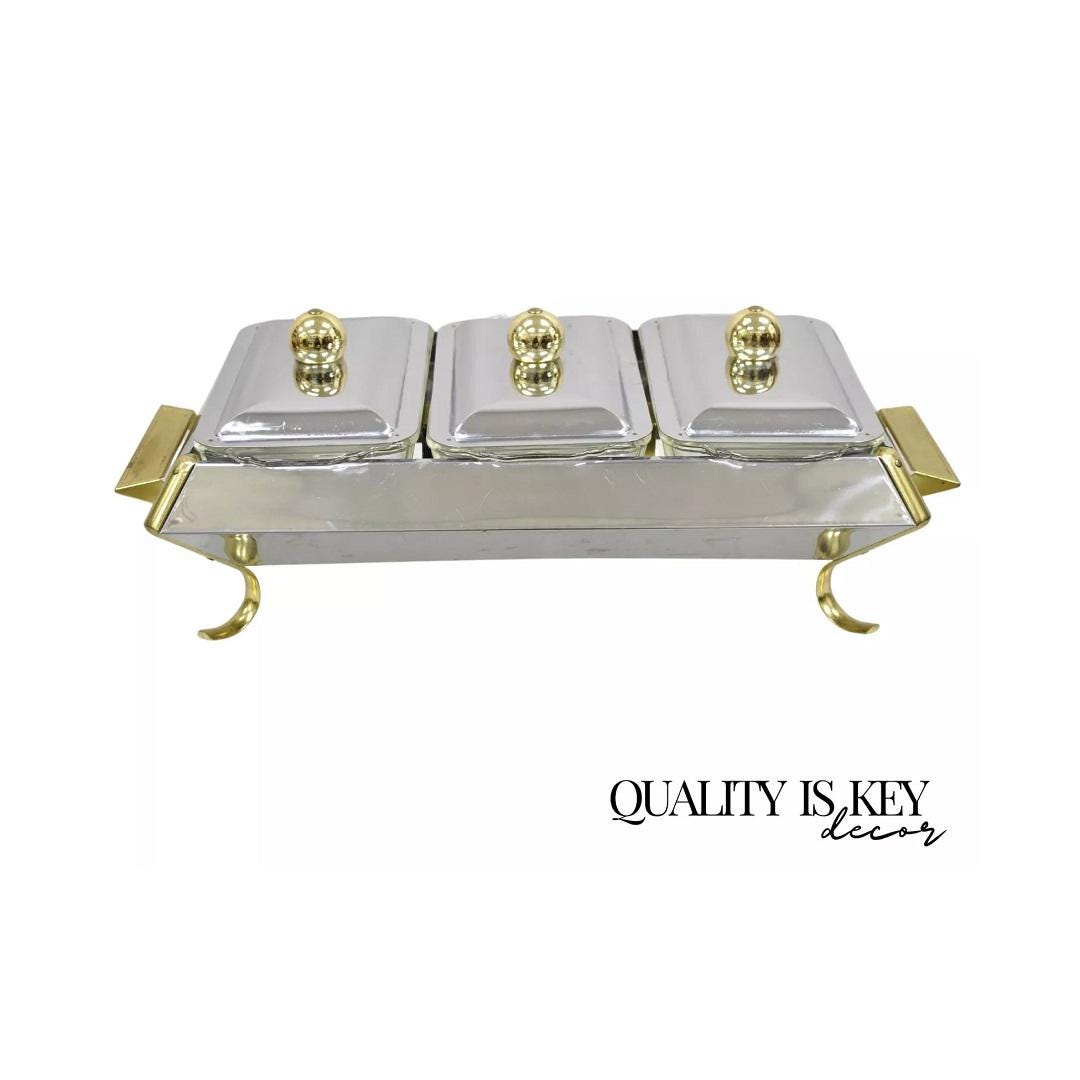 Vintage Anchor Hocking Art Deco Modern 3 Section Buffet Warmer Chafing ...