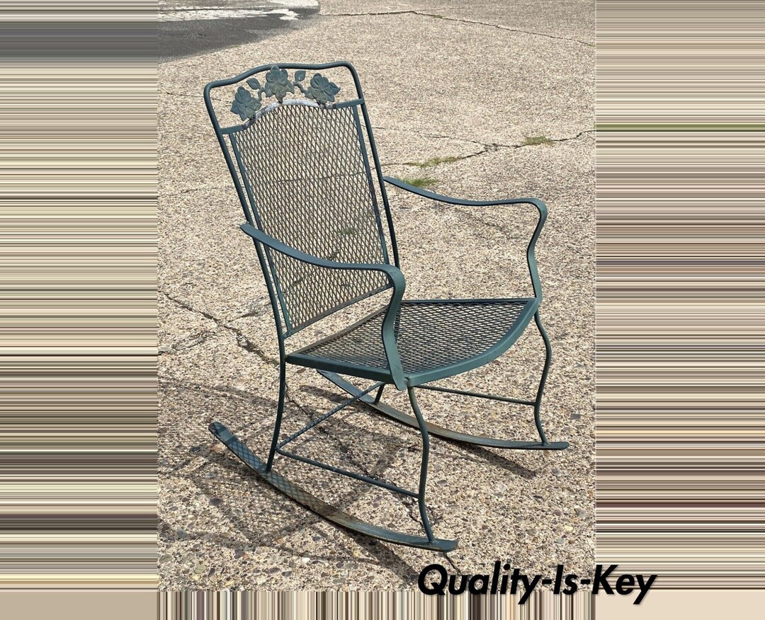 Vintage Wrought Iron Victorian Style Green Garden Patio Rocker Rocking ...