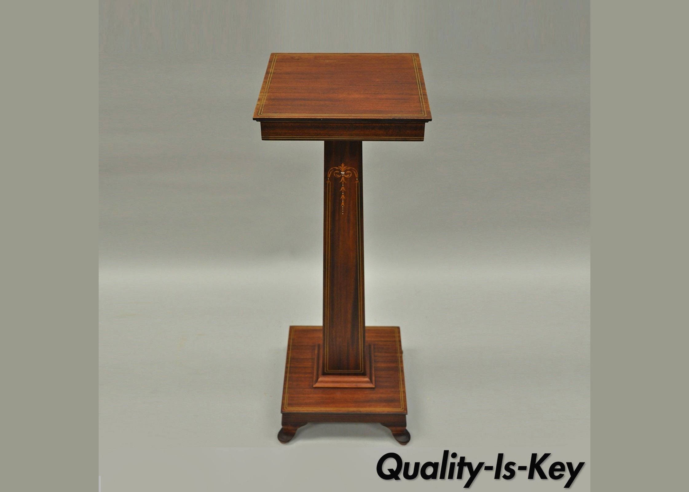 Antique Mahogany Edwardian Bell Flower MOP Inlaid Plant Fern Stand ...