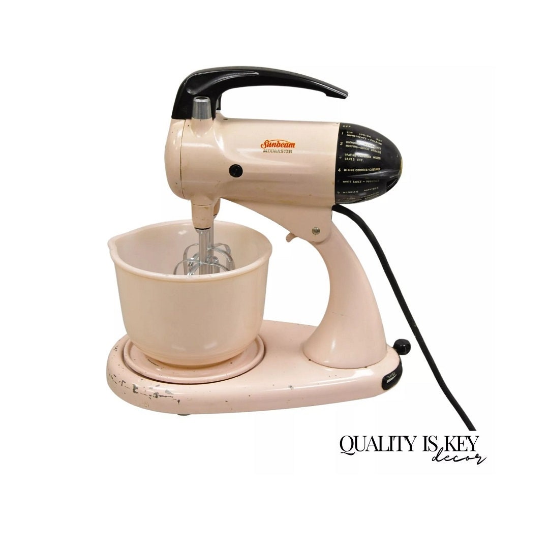Vintage Sunbeam Mixmaster Pink 10 Speed Electric Mixer With Glass Bowl ...