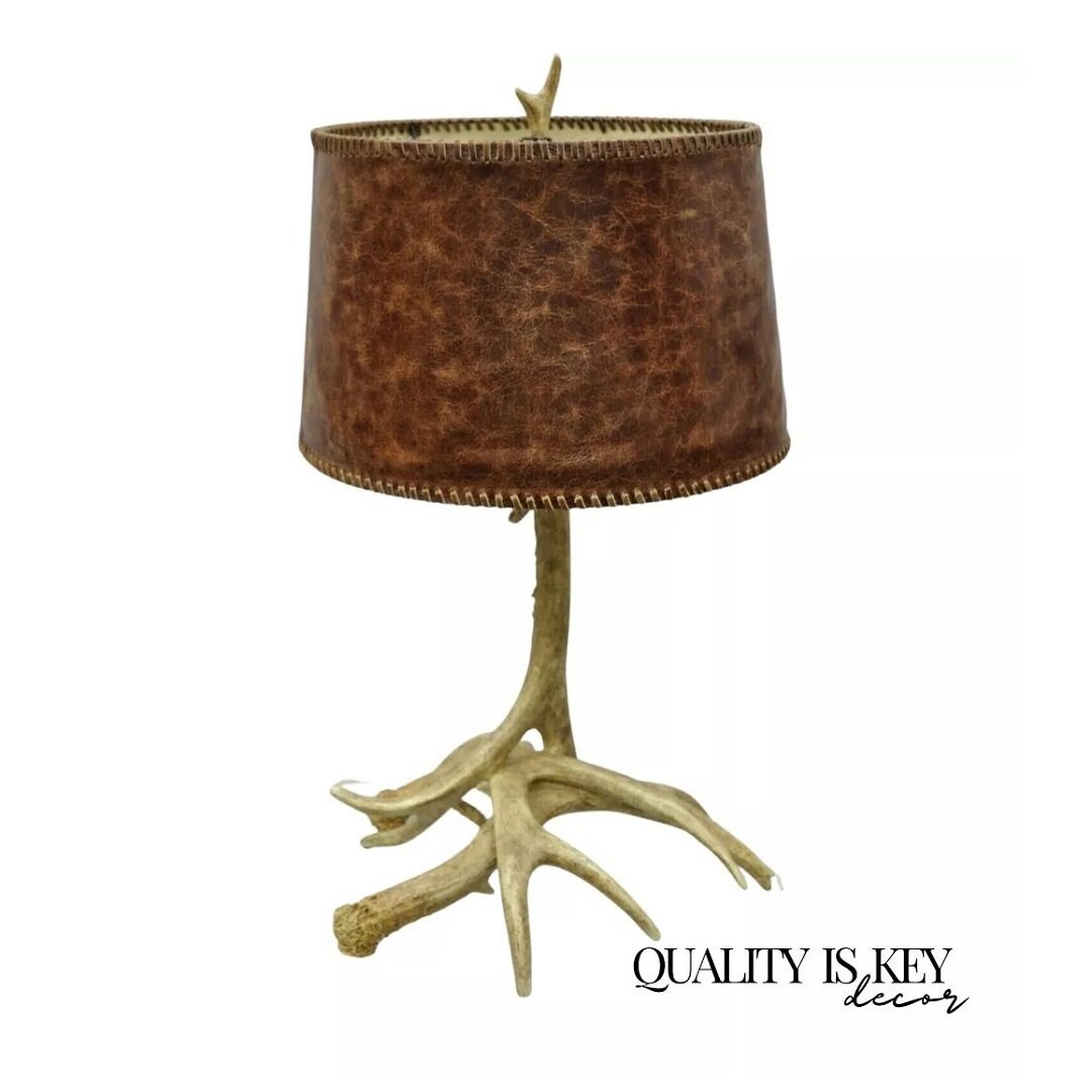 Rustic Farmhouse Faux Mule Deer Antler Horn Table Lamp With Brown ...