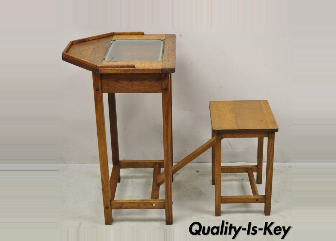Antique H.T. Cushman Betumal Oak Telephone Stand Small Child's Desk - Etsy