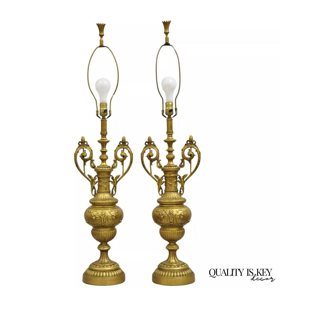 Vintage French Renaissance Louis XV Gold Gilt Metal Tall Table Lamps ...
