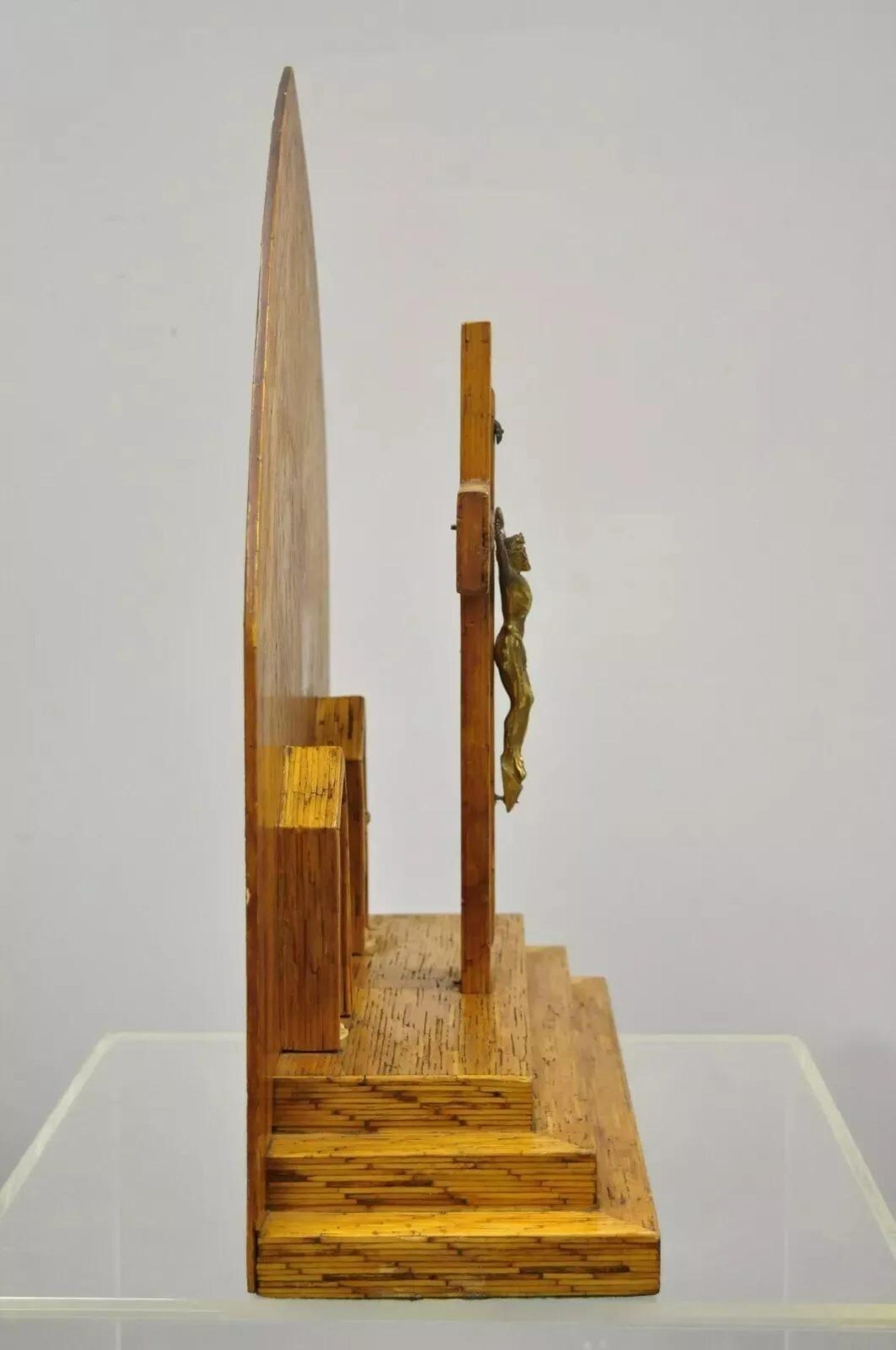 Vintage Folk Art Matchstick Prison Tramp Art Crucifix Jesus Christ ...
