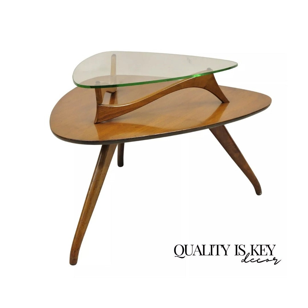 Vintage Mid Century Modern Sculpted Walnut Kagan Style Floating Glass ...