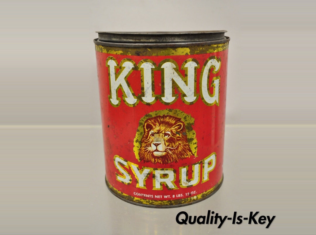 Vintage King Syrup Lion Head Tin Can Advertisement 8 Lbs Mangels Herold ...
