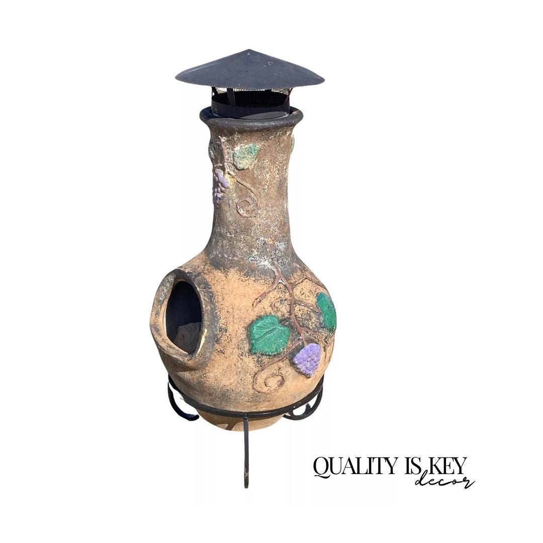 Mexican Chiminea Outdoor Clay Terracotta Fireplace Firepit With Iron ...