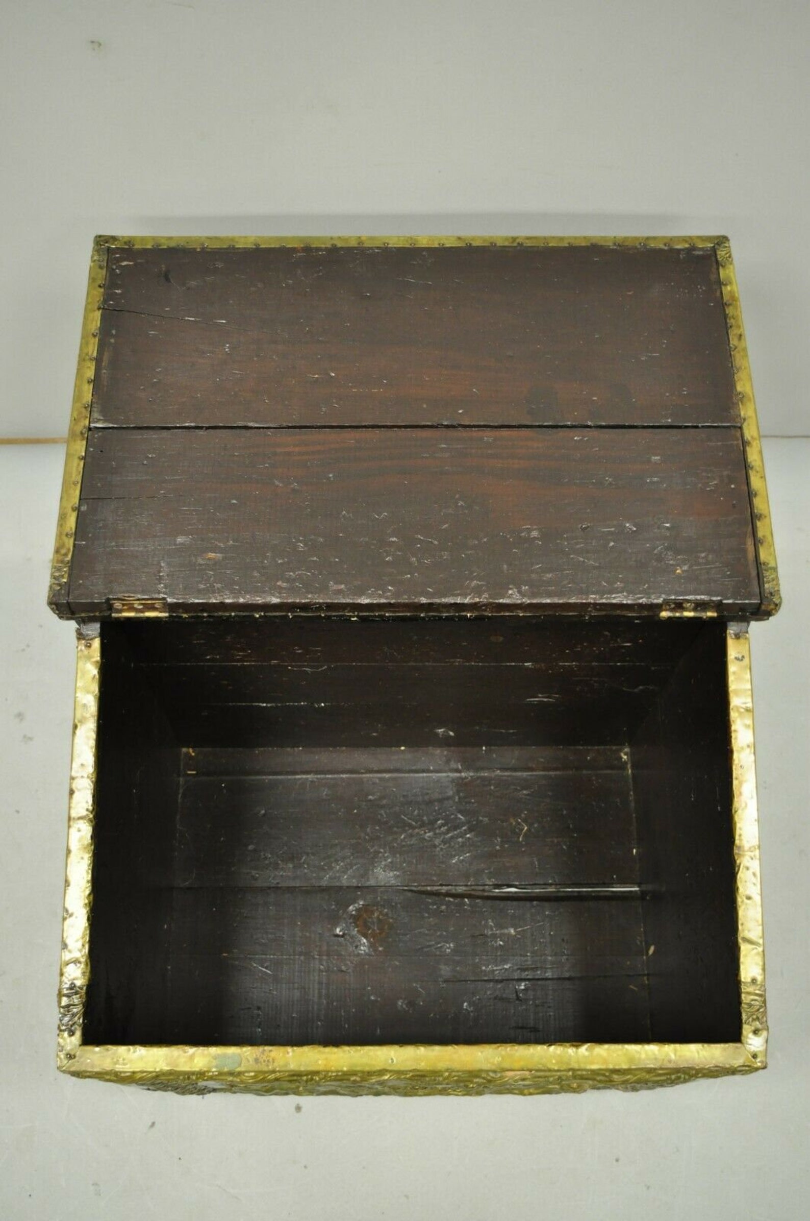 Large Antique Embossed Brass Log Box Victorian Country Scenes | Etsy