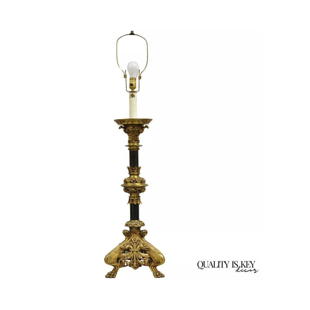 Antique French Gothic Revival Figural Bronze Candlestick Table Lamp by ...