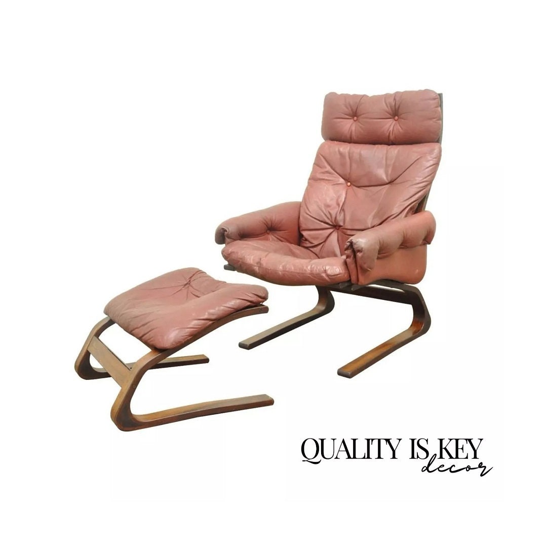 Rybo Rykken Mid Century Modern Rosewood Leather Kengu Lounge Chair and ...