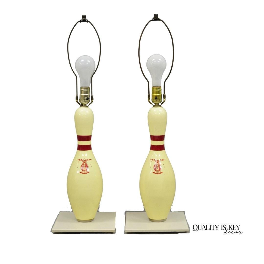 Vintage Mid Century Modern Bowling Pin Man Cave Game Room Table Lamps ...
