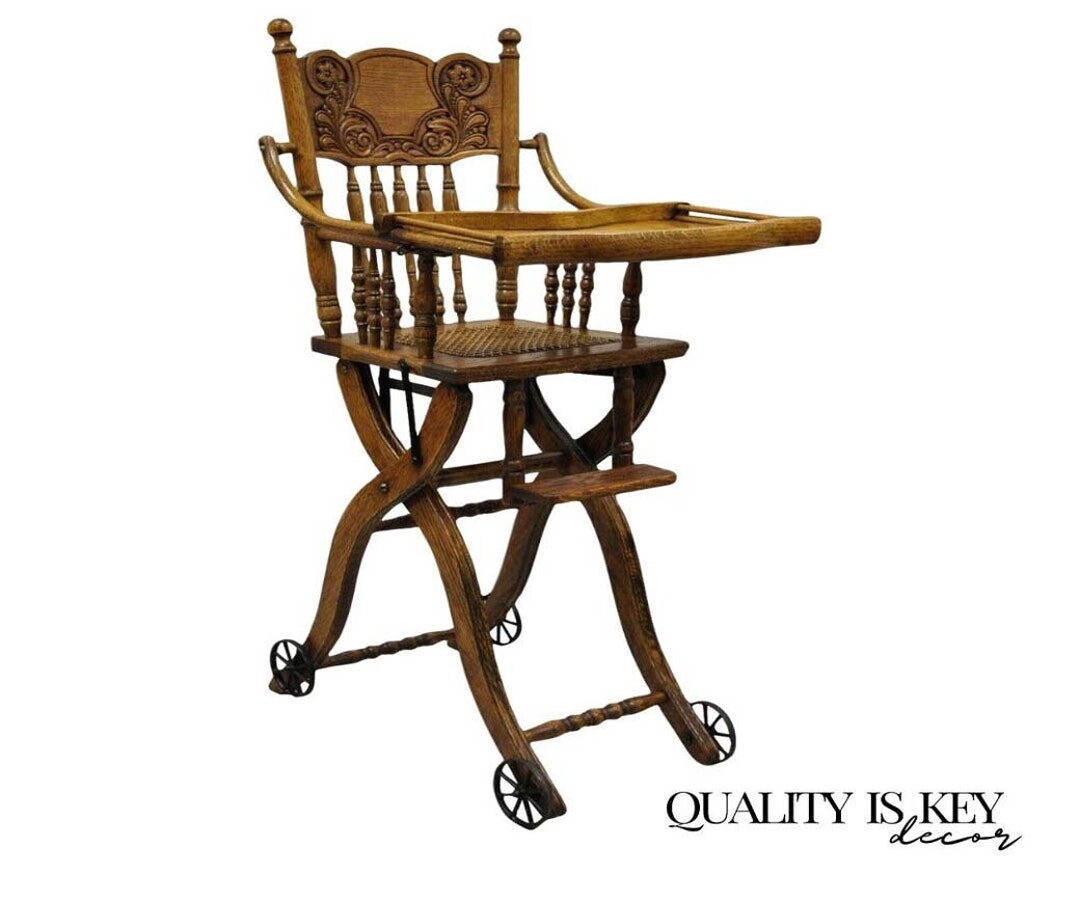 Antique Victorian Oak Wood Convertible Combination Baby High Chair ...