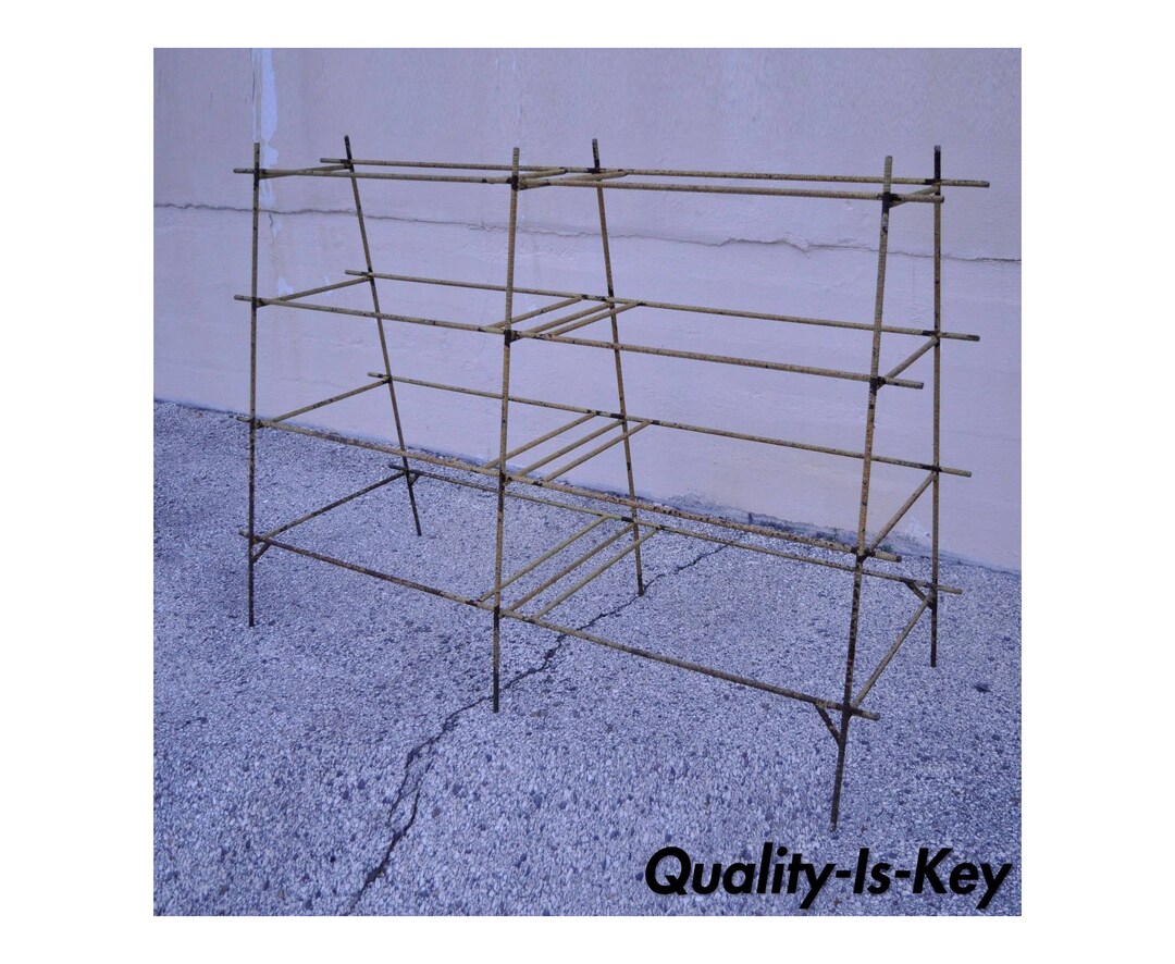 Industrial Modern Iron Rebar Shelf Rusty Yellow Display Bookcase ...