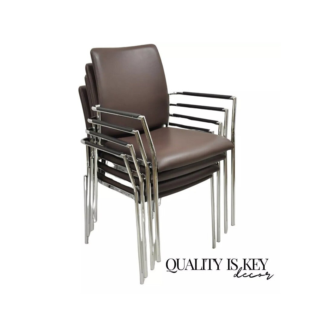 Vintage Tayco Canada Chrome and Chocolate Brown Vinyl Arm Chairs - Set ...