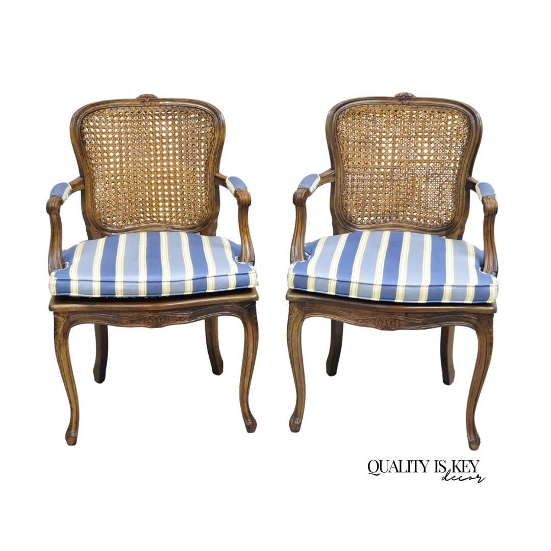 Vintage Ethan Allen Italy French Country Louis XV Cane Back Arm Chairs ...